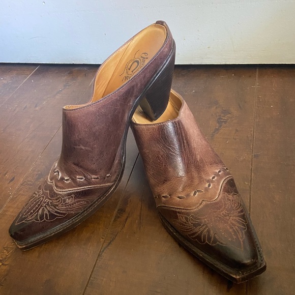 Vintage | Shoes | Western Cowgirl Cowboy Clog Mule Brown Leatherhalf ...
